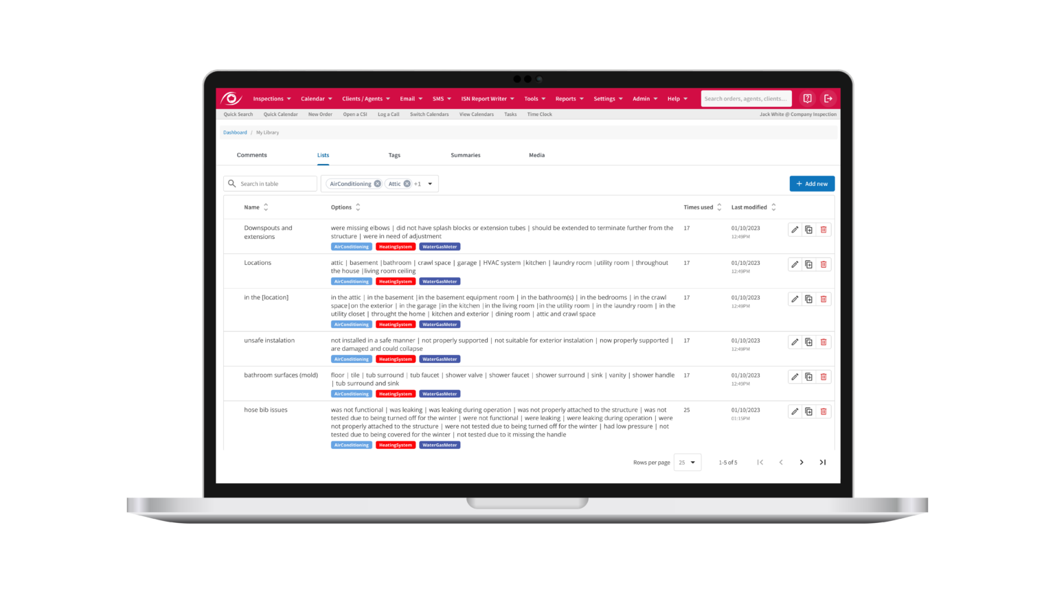 Home Inspection Software Global Lists Overview - Inspection Support Network